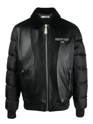 Philipp Plein Logo-print Padded Leather Jacket - Black