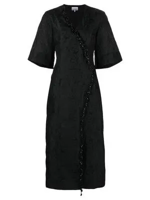 GANNI Jacquard Organza Midi Dress - Black