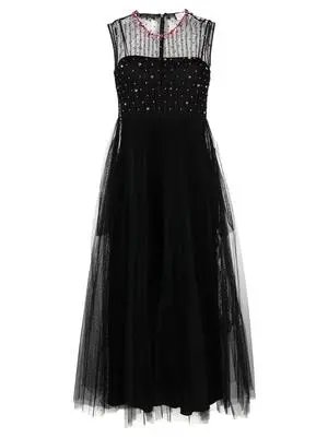 Red Valentino Point D'esprit Tulle Midi Dress - Black