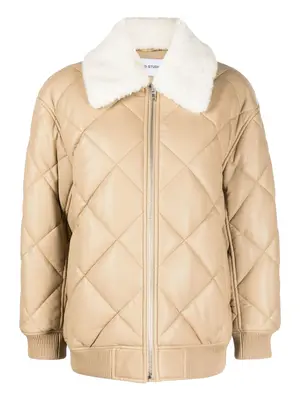 STAND STUDIO Diamond-quilted Faux-leather Jacket - Neutrals