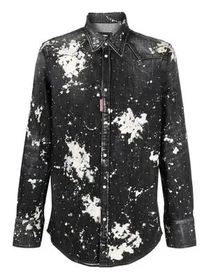 DSQUARED2 Studded Bleach-effect Denim Shirt