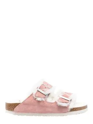 BIRKENSTOCK Shearling Double Buckle Slides - Pink