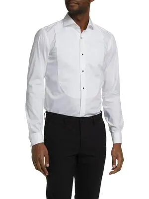 BOSS Hank Slim Fit Easy Iron Bibbed Tuxedo Shirt - White