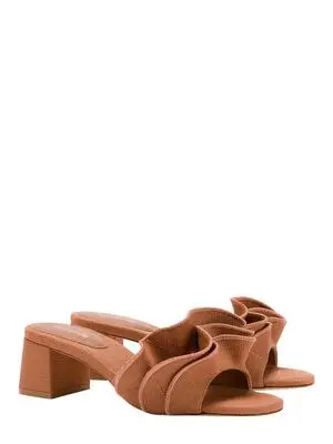 Larroude Brigite Ruffle Raffia Sandals - Caramel