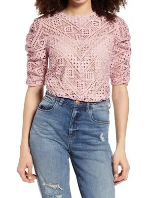 Endless Rose Chevron Stripe Lace Top - Pink