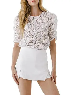 Endless Rose Endless Rose Chevron Stripe Lace Top White