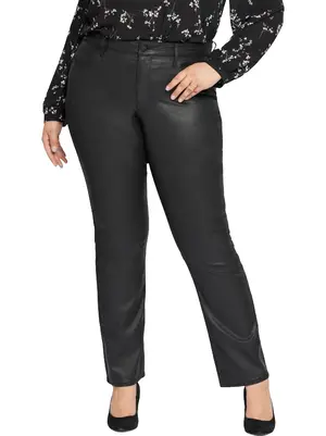 NYDJ Marilyn Straight Leg Jeans Black Coated