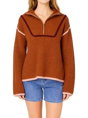 English Factory Color Accent Half-zip Pullover - Mocha Multi