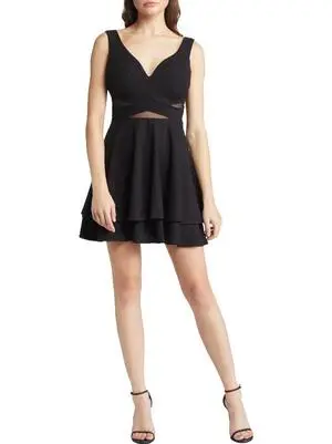 LNL LNL Glitter Mesh Skater Mini Dress