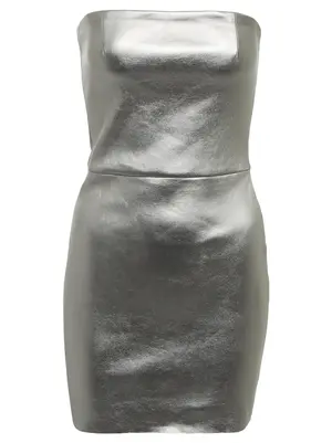 Stouls Amina Strapless Leather Mini Dress - Grey