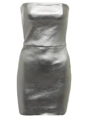 Stouls Amina Strapless Leather Mini Dress - Grey
