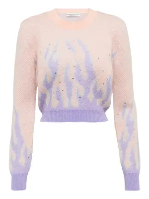Alessandra Rich Embellished Jacquard Mohair-blend Sweater - Pink