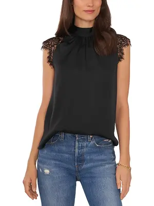 Vince Camuto Lace Cap Sleeve Blouse Rich Black