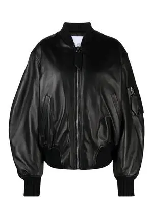 Attico Leather Bomber Jacket - Black