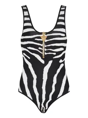Balmain Zebra-print Zip-up Bodysuit - Black