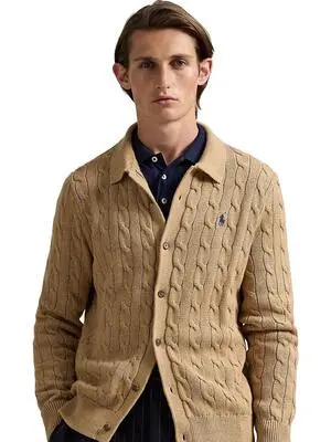 Ralph Lauren Cable-knit Cotton Cardigan - Camel Melange