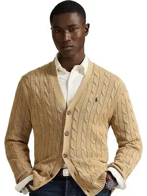 Ralph Lauren Cable-knit Cotton Cardigan - Camel Melange