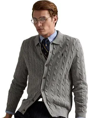 Ralph Lauren Cable-knit Cotton Cardigan - Fawn Grey Heather