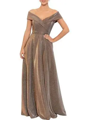 XSCAPE EVENINGS Off-the-shoulder Gown - Sand