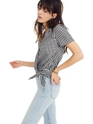 Madewell Gingham Wrap Top - True Black