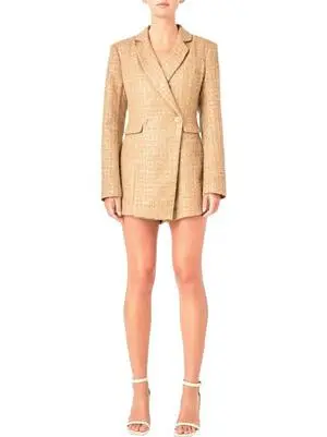 Endless Rose Sequin Tweed Blazer Mini Dress - Tan
