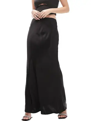 Topshop Topshop Bias Cut Satin Maxi Skirt Black