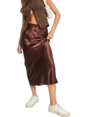 Topshop Topshop Bias Cut Satin Maxi Skirt Brown