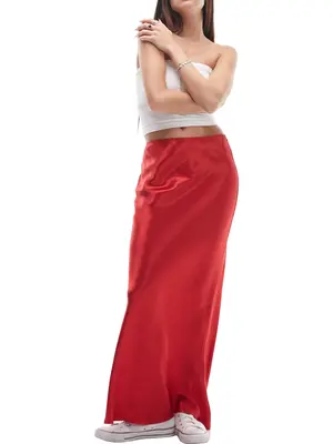 Topshop Topshop Bias Cut Satin Maxi Skirt Burgundy