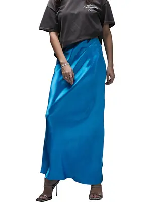 Topshop Topshop Bias Cut Satin Maxi Skirt Pastel Blue