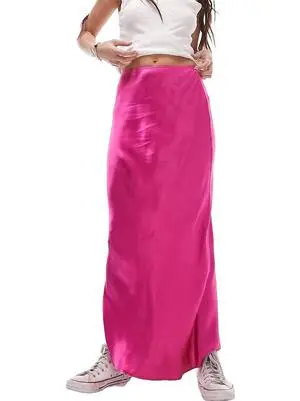 Topshop Topshop Bias Cut Satin Maxi Skirt Pink