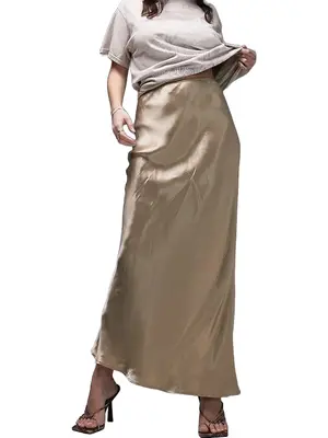 Topshop Topshop Bias Cut Satin Maxi Skirt Stone