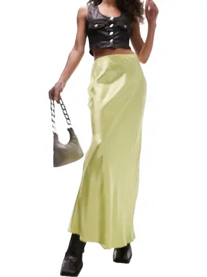 Topshop Topshop Bias Cut Satin Maxi Skirt Yellow