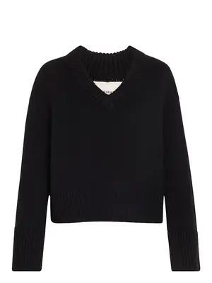 LISA YANG Lisa Yang Aletta V-Neck Cashmere Knit Sweater Black