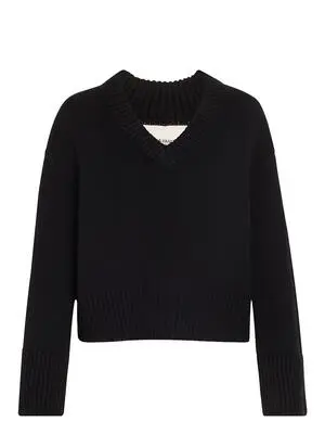 LISA YANG Lisa Yang Aletta V-Neck Cashmere Knit Sweater Black