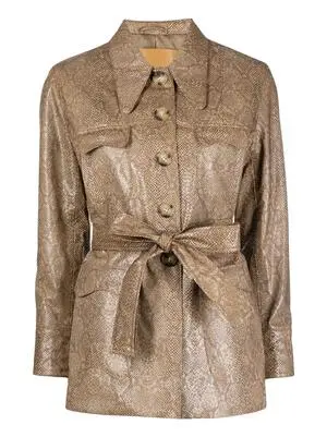 REJINA PYO Felix Snakeskin-print Belted Jacket - Brown