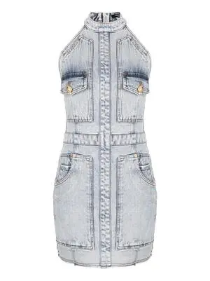 Balmain Panelled Denim Minidress - Blue
