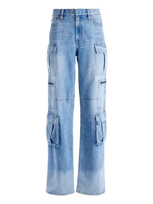 Alice + Olivia Cay Baggy Denim Cargo Trousers - Blue