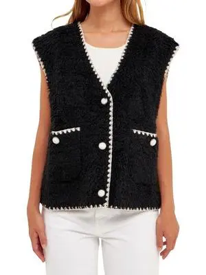 English Factory Premium Faux Shearling Vest - Black