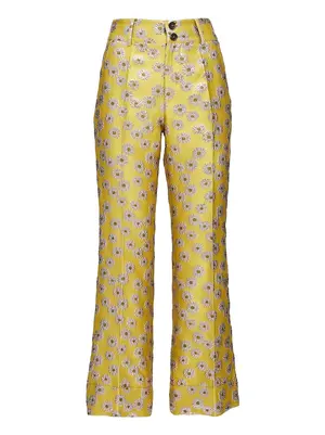 La DoubleJ Hendrix Floral-embroidered Trousers - Yellow