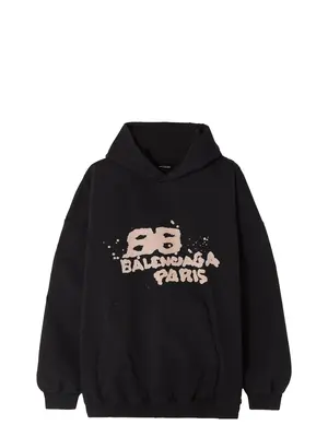Balenciaga Oversized Printed Hoodie - Black