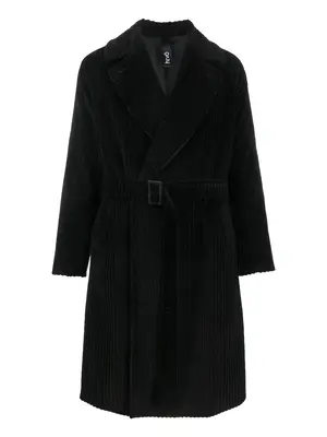 HEVO Belted Ribbed Coat - Black