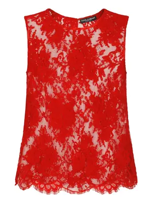 Dolce & Gabbana Chantilly Lace Sleeveless Top - Red