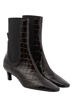 TOTEME Croc-effect Leather Ankle Boots - Brown