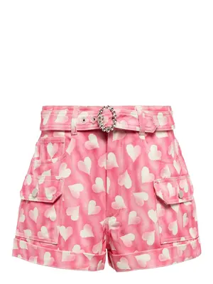 Alessandra Rich Heart-print Denim Shorts - Pink