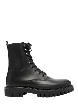 Tommy Hilfiger Leather Lace-up Ankle Boots - Black