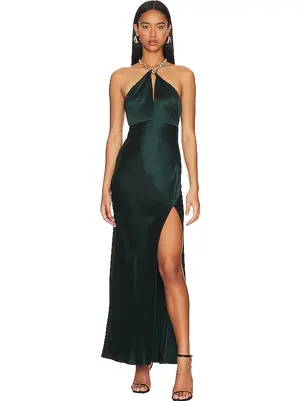 NICHOLAS Halter Neck Gown With Necklace - Forest