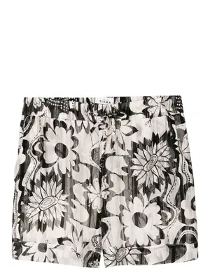 AMIR SLAMA High-waisted Floral-print Shorts - White