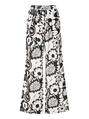 AMIR SLAMA Floral-print Wide-leg Trousers - Black