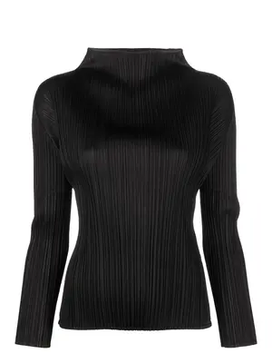 Issey Miyake High-neck Pleated Top - Black
