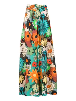 AMIR SLAMA Floral-print Flared Trousers - Multicolour